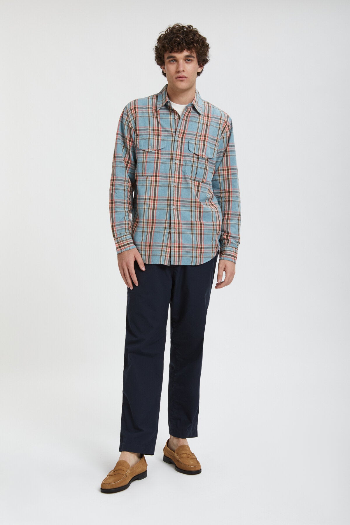 FILSON'S WASHED FEATHER CLOTH SHIRT Light blue / red / n by Filson Man ...